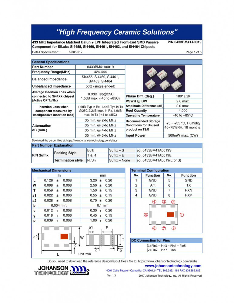0433BM41A0019E datasheet page 1