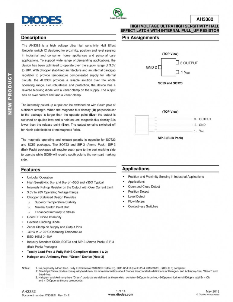 AH3382 datasheet page 1