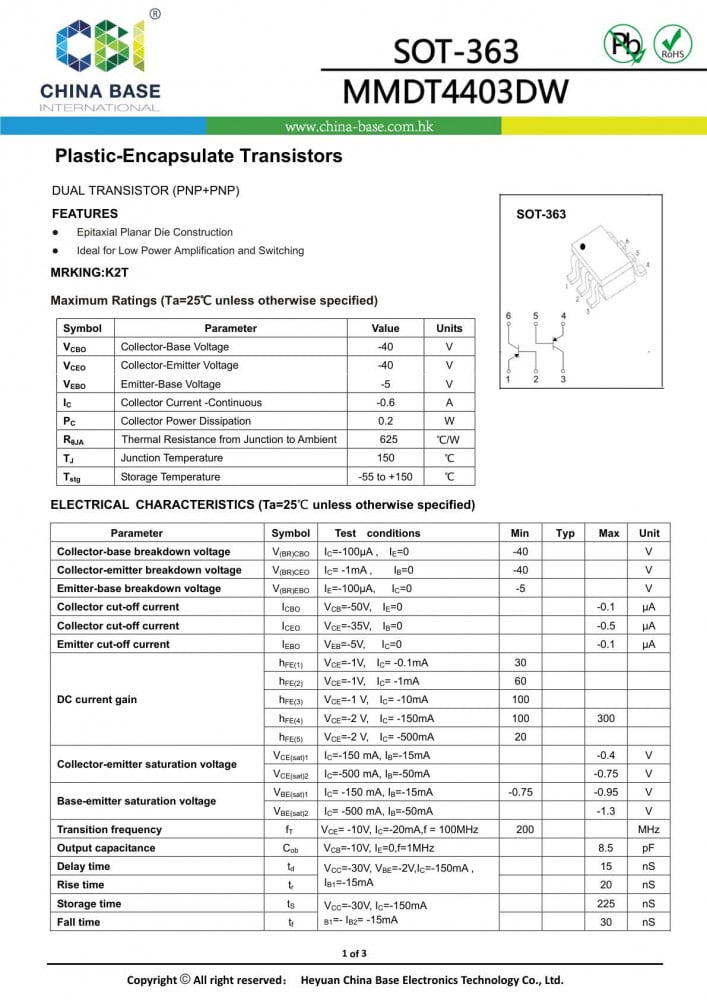 MMDT4403DW datasheet page 1