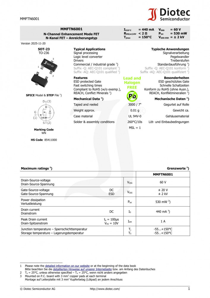 MMFTN6001 datasheet page 1