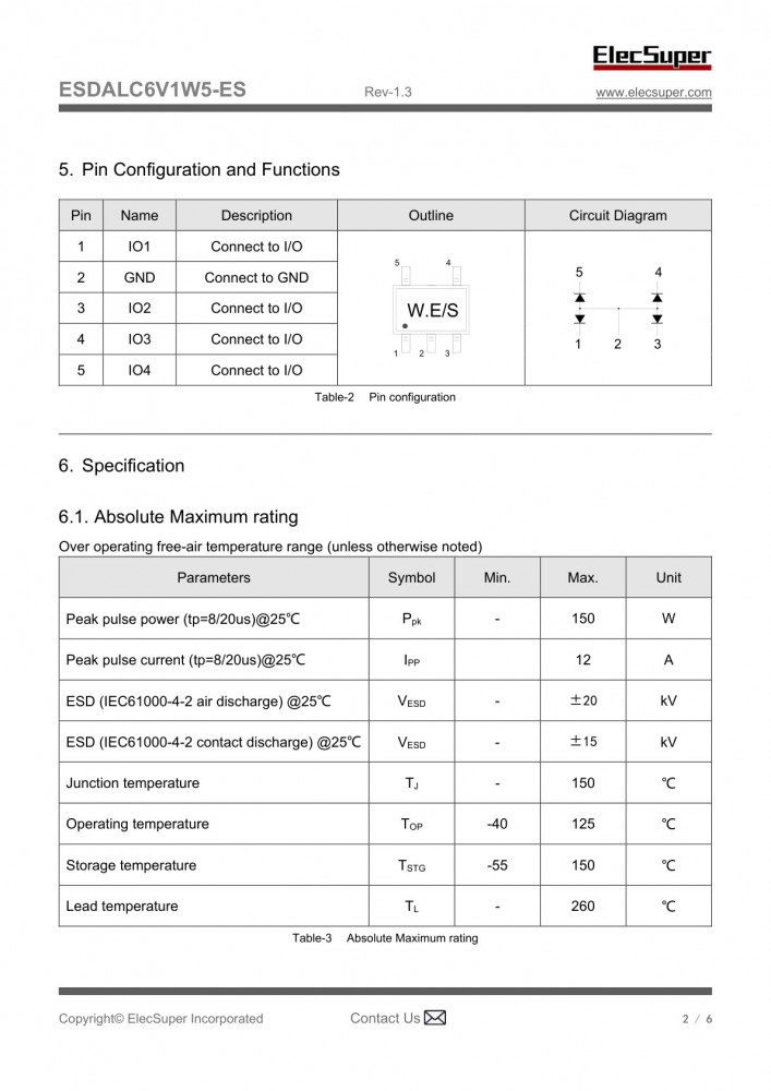 ESDALC6V1W5-ES datasheet page 2