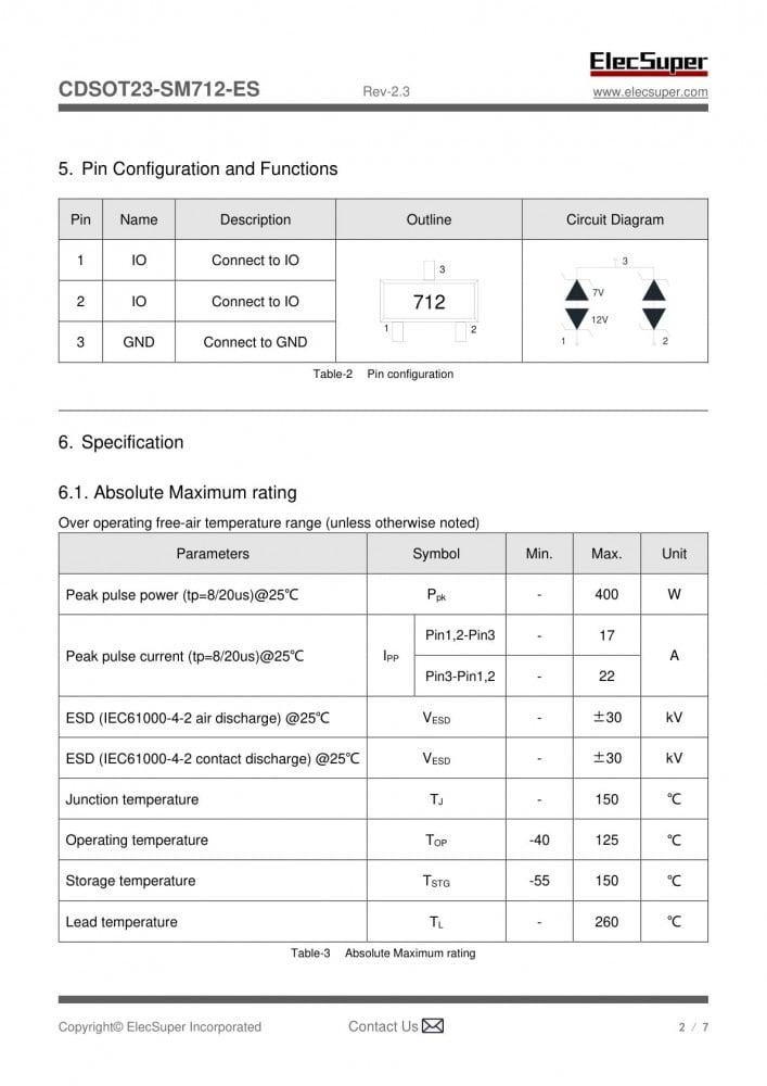 CDSOT23-SM712-ES datasheet page 2
