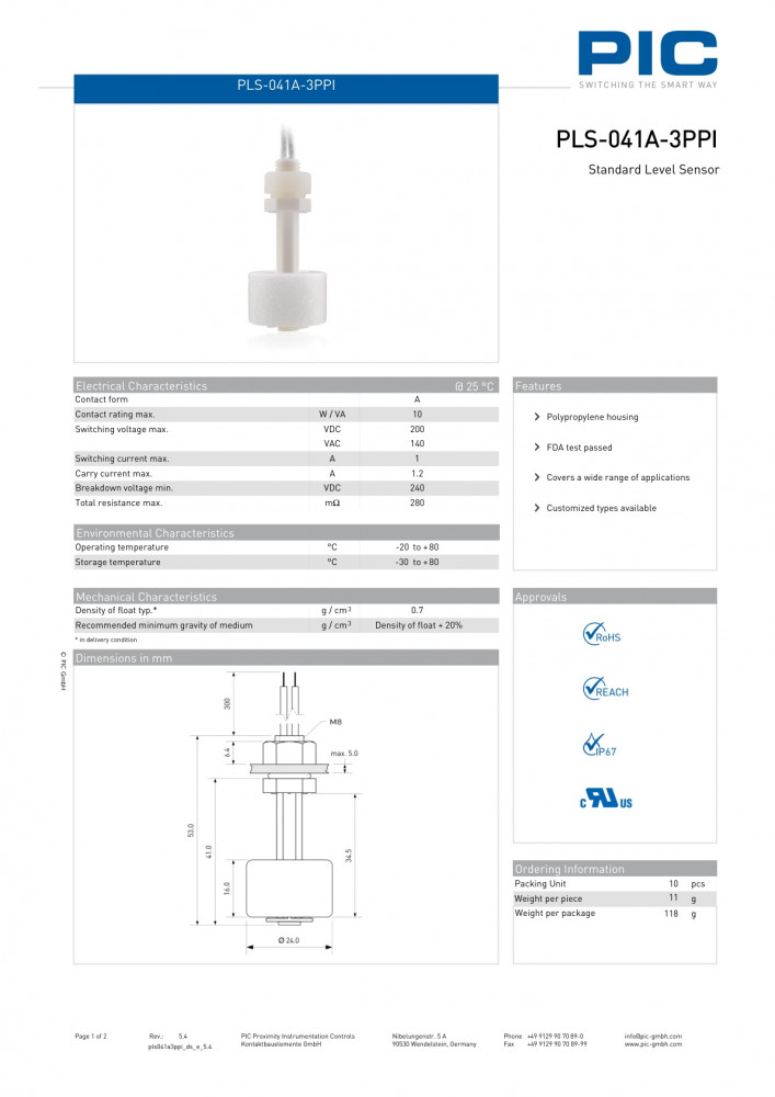 PLS-041A-3PPI technical document page 1