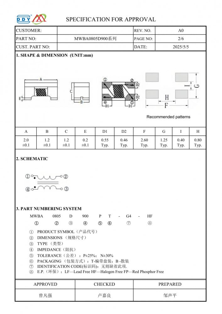 MWBA0805D900 approval specification page 3