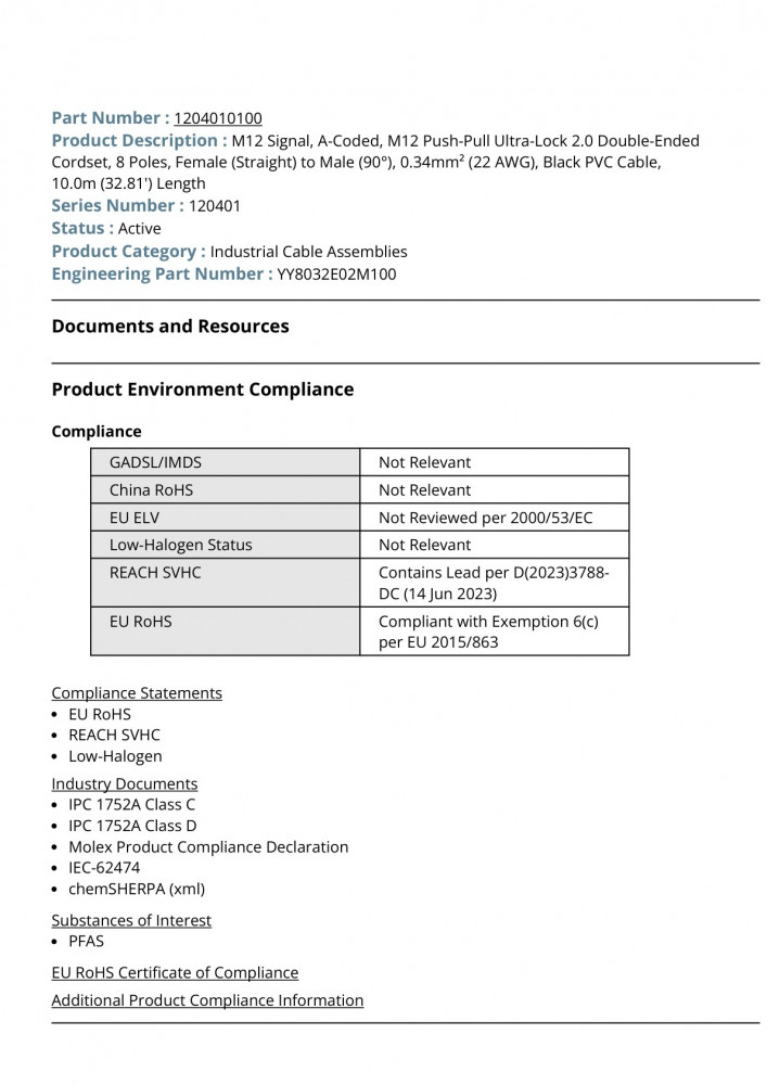 Molex Ultra-Lock M12 product specification page 1