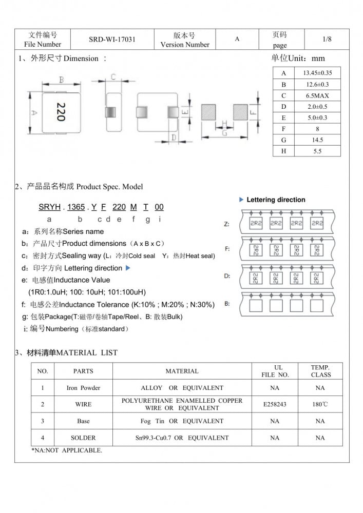 SRYH.1365.YF220MT00 approval specification page 3