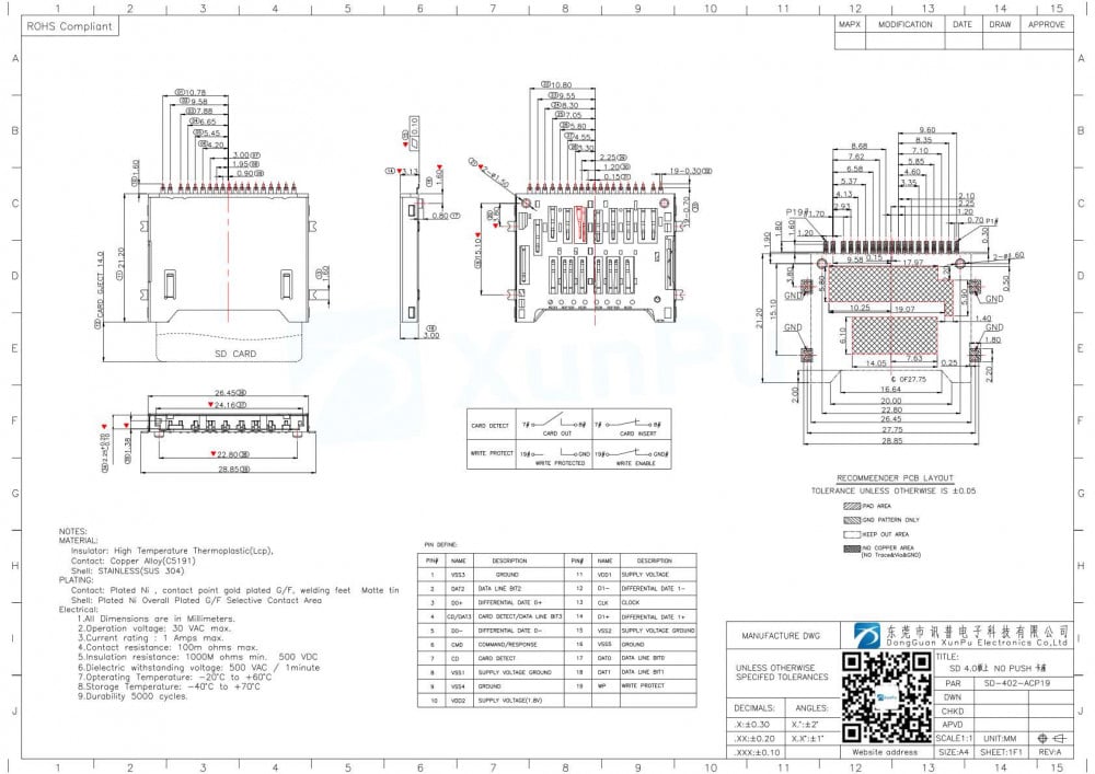 XUNPU SD-402-ACP19 technical drawing page 1