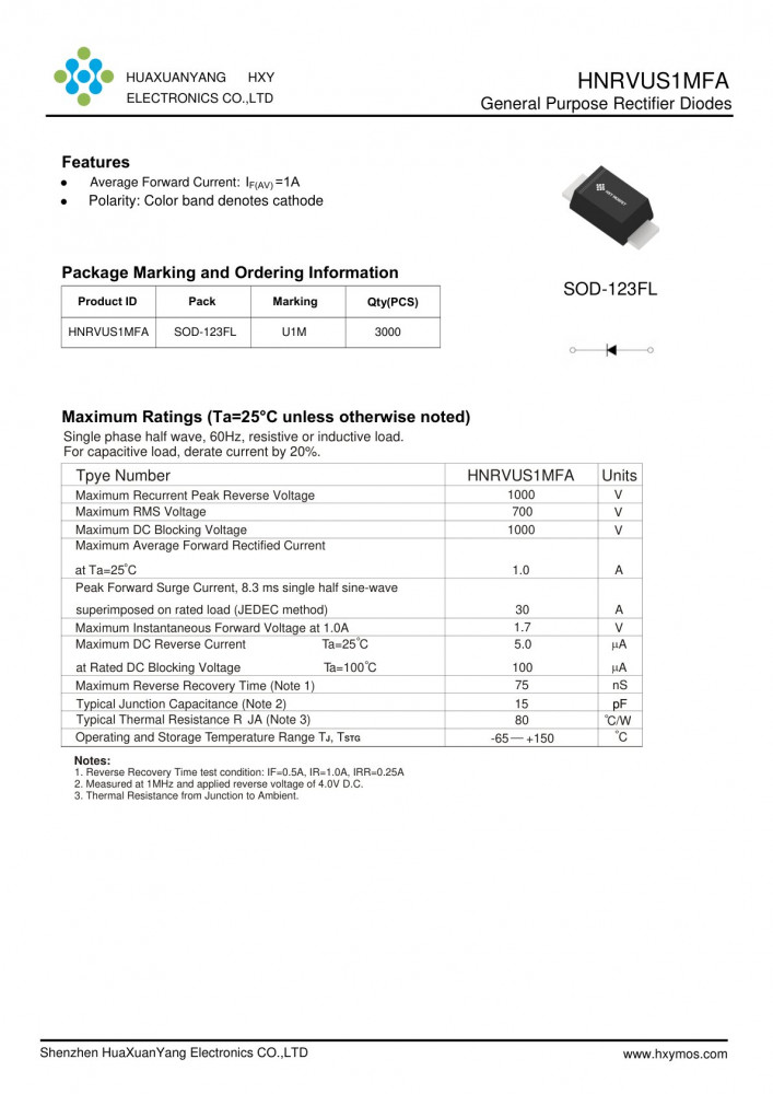 HNRVUS1MFA datasheet page 1
