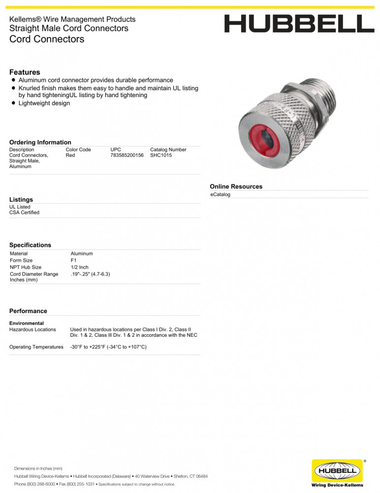 Burndy SHC1015 product documentation image