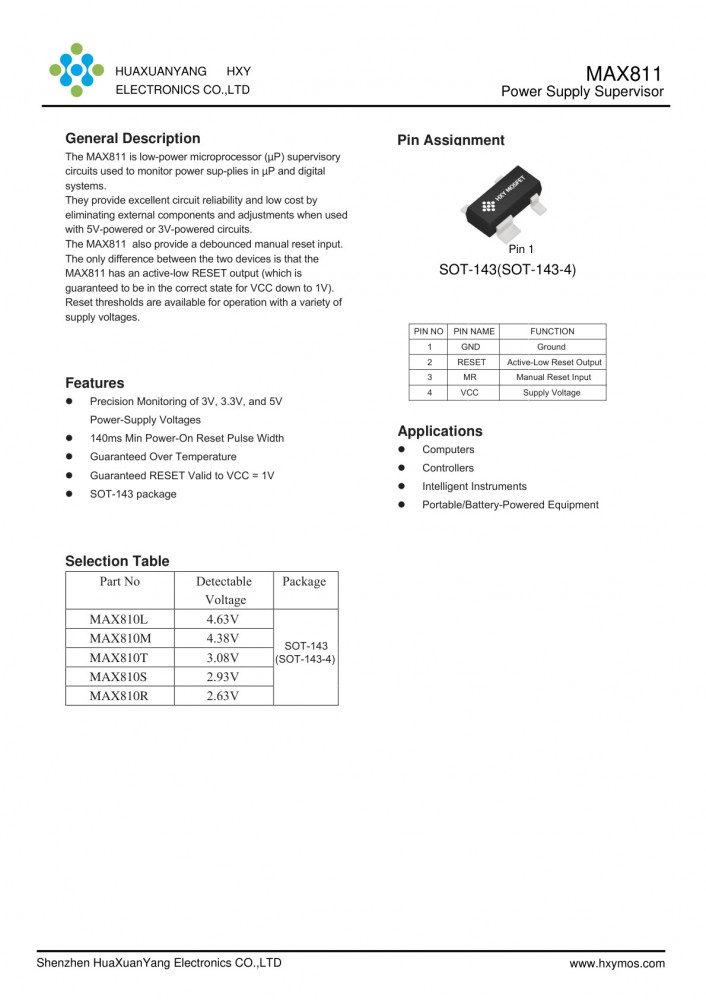 MAX811R-HXY datasheet page 1