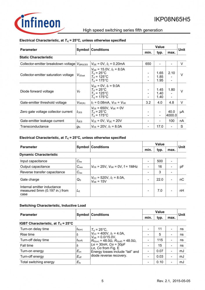 IKP08N65H5 datasheet page 5