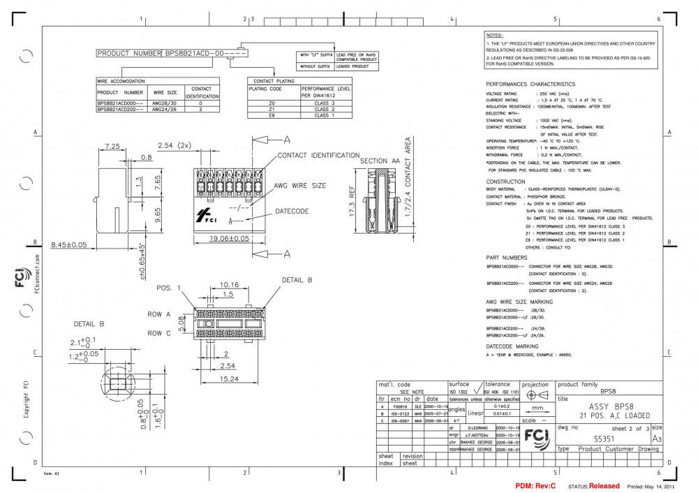Amphenol BPS8B21ACD0C0Z1LF technical drawing page 2