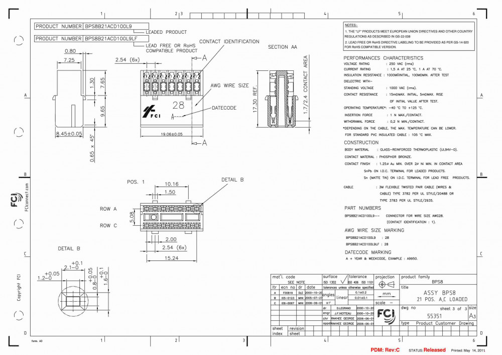 Amphenol BPS8B21ACD0C0Z1LF technical drawing page 3