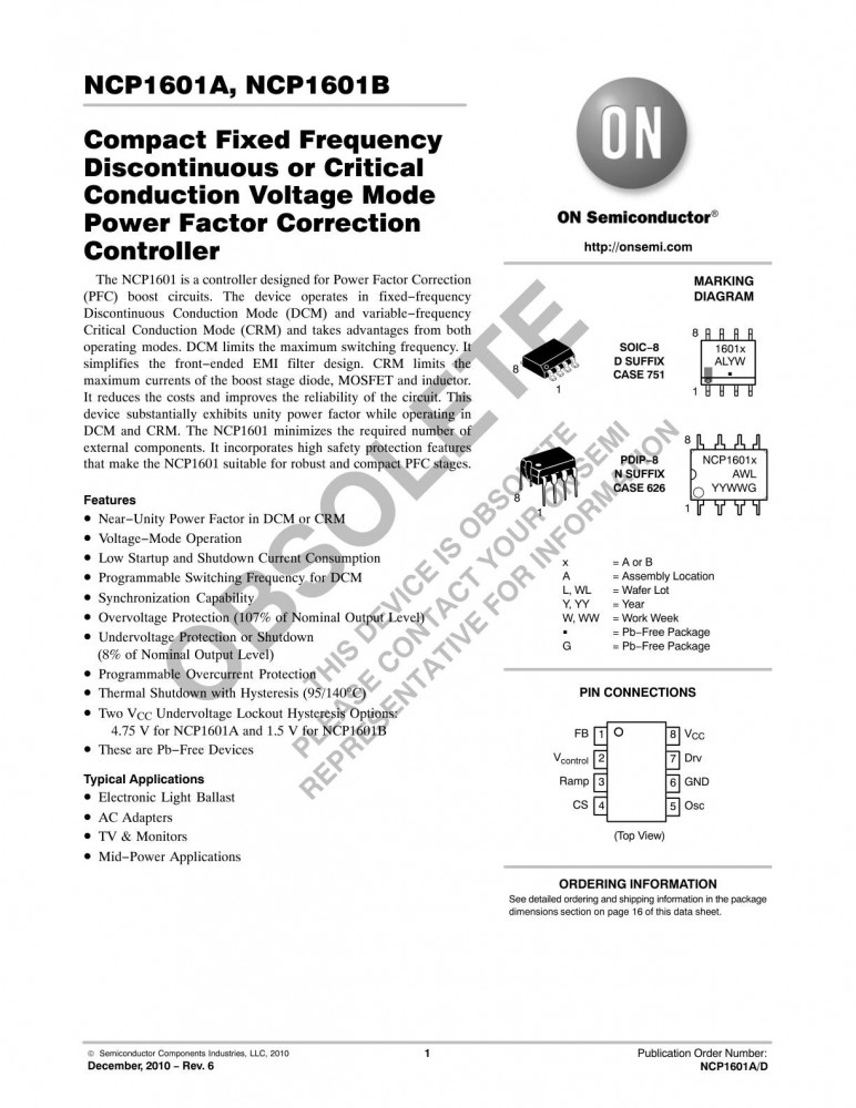 NCP1601 datasheet page 1