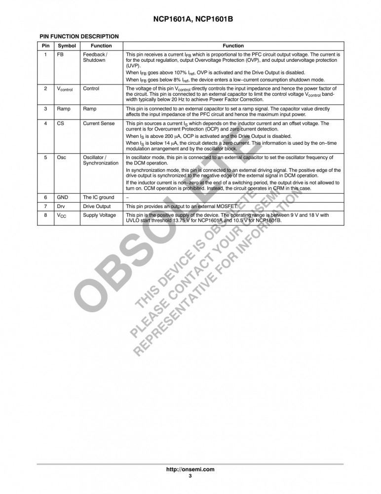 NCP1601 datasheet page 3