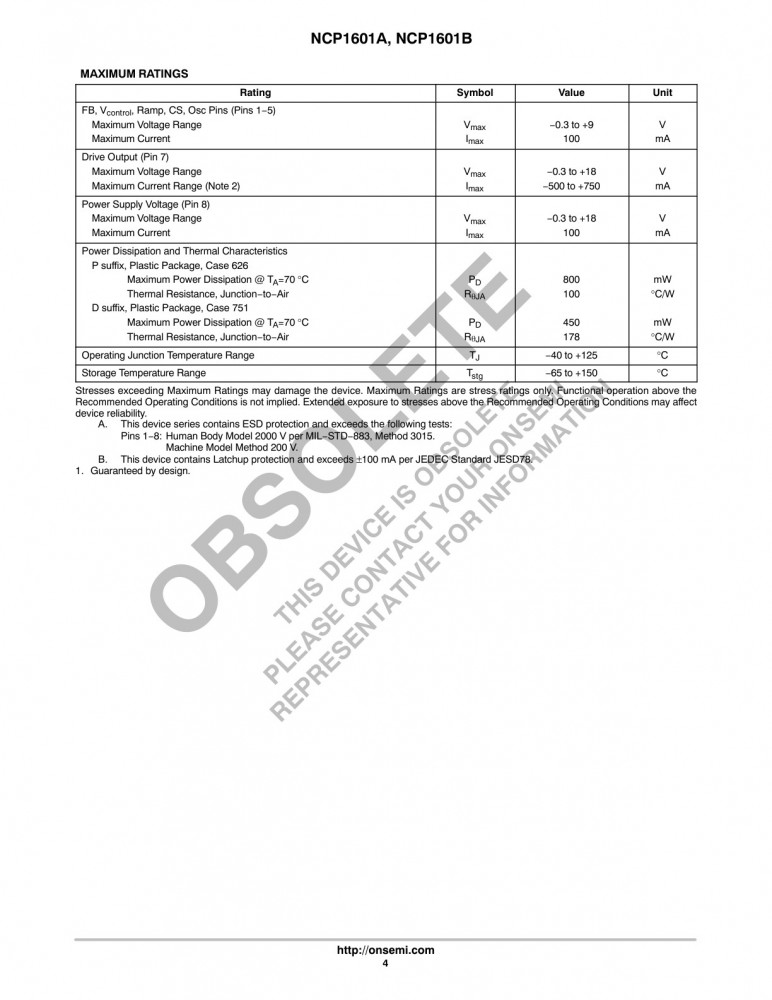 NCP1601 datasheet page 4