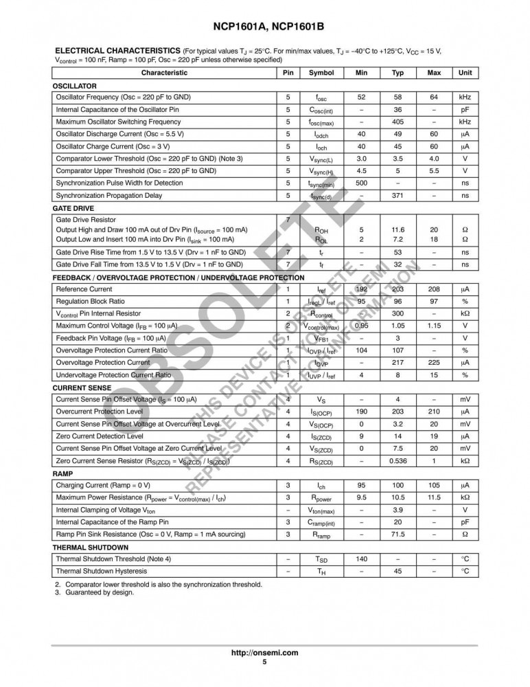 NCP1601 datasheet page 5