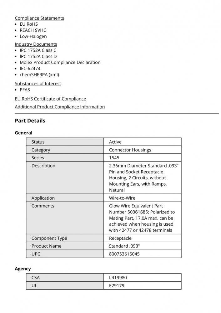 Molex .093 standard pin and socket terminals document, page image 2