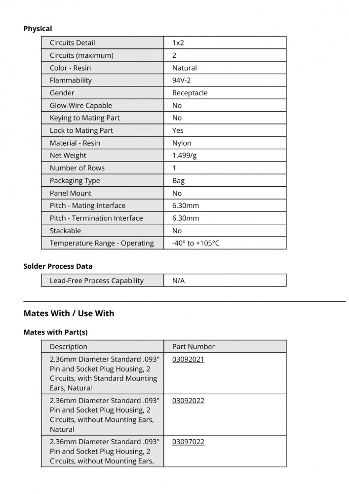 Molex .093 standard pin and socket terminals document, page image 3