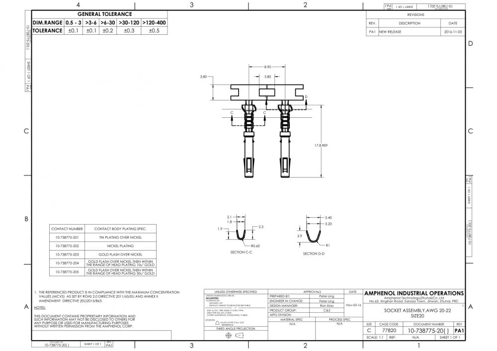 Amphenol C10-738775-201 technical document preview