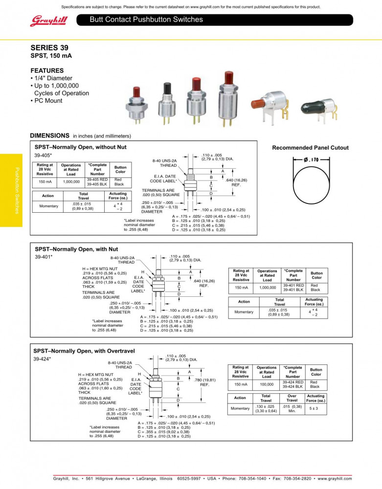 Grayhill Series 39 technical document page 1