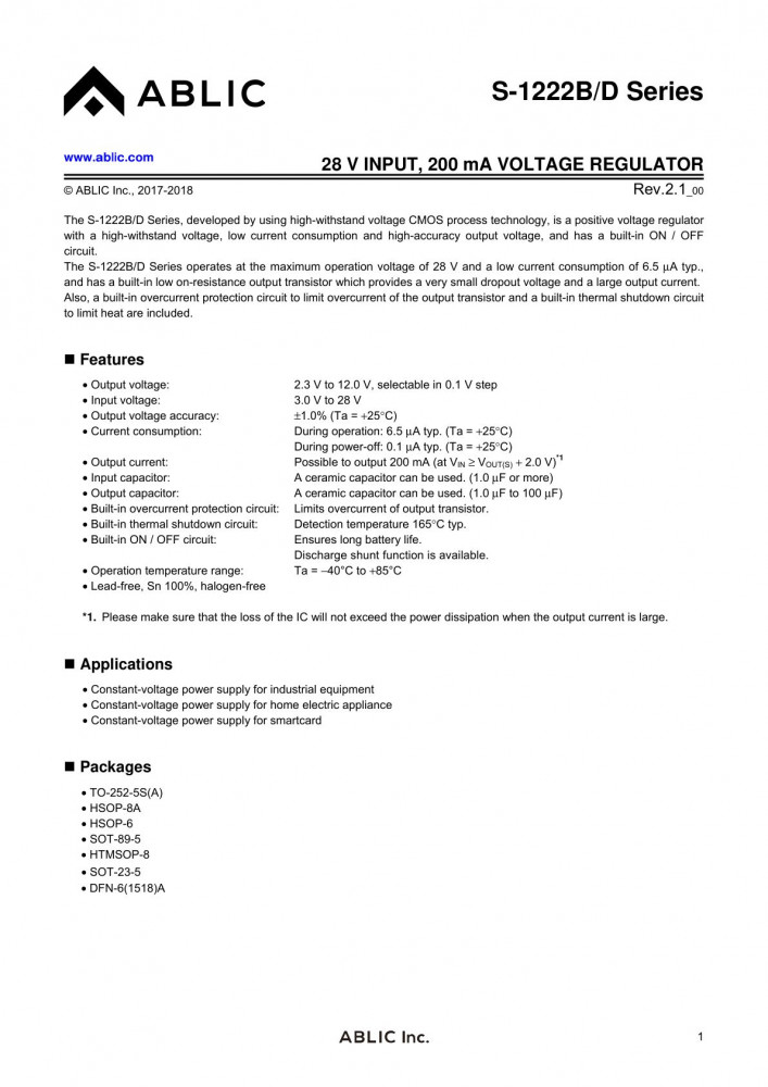 S-1222B/D datasheet page 1