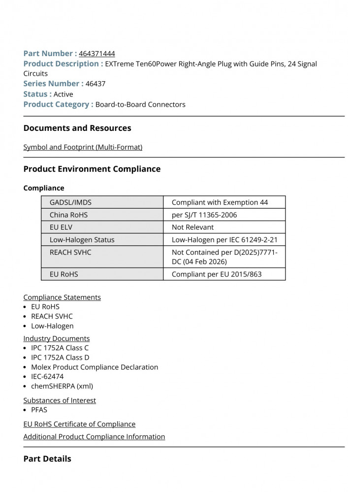 MOLEX 464371444 technical document page 1