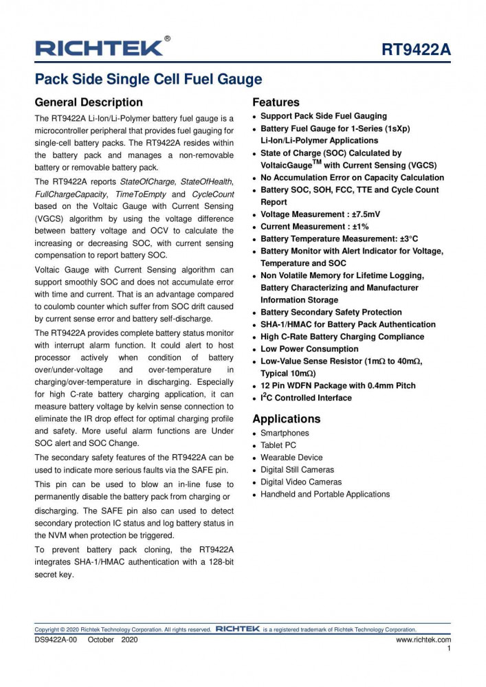 RT9422A technical document page 1