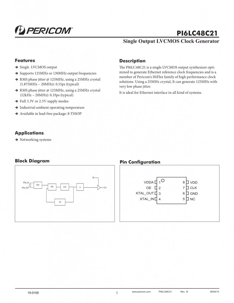 PI6LC48C21LIE technical document page 1