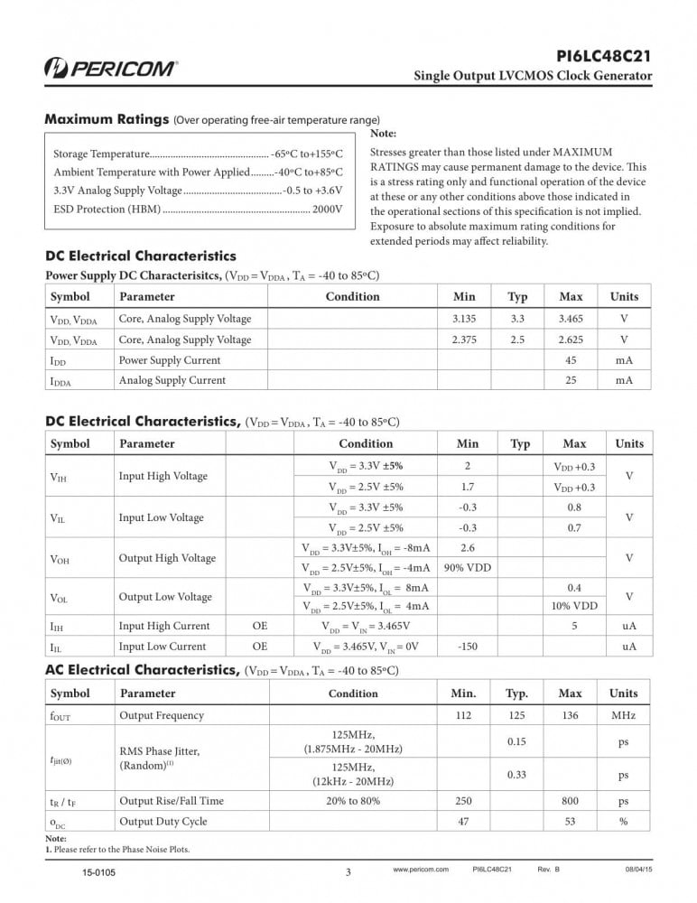 PI6LC48C21LIE technical document page 3