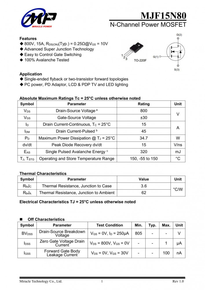 MJF15N80 datasheet page 1
