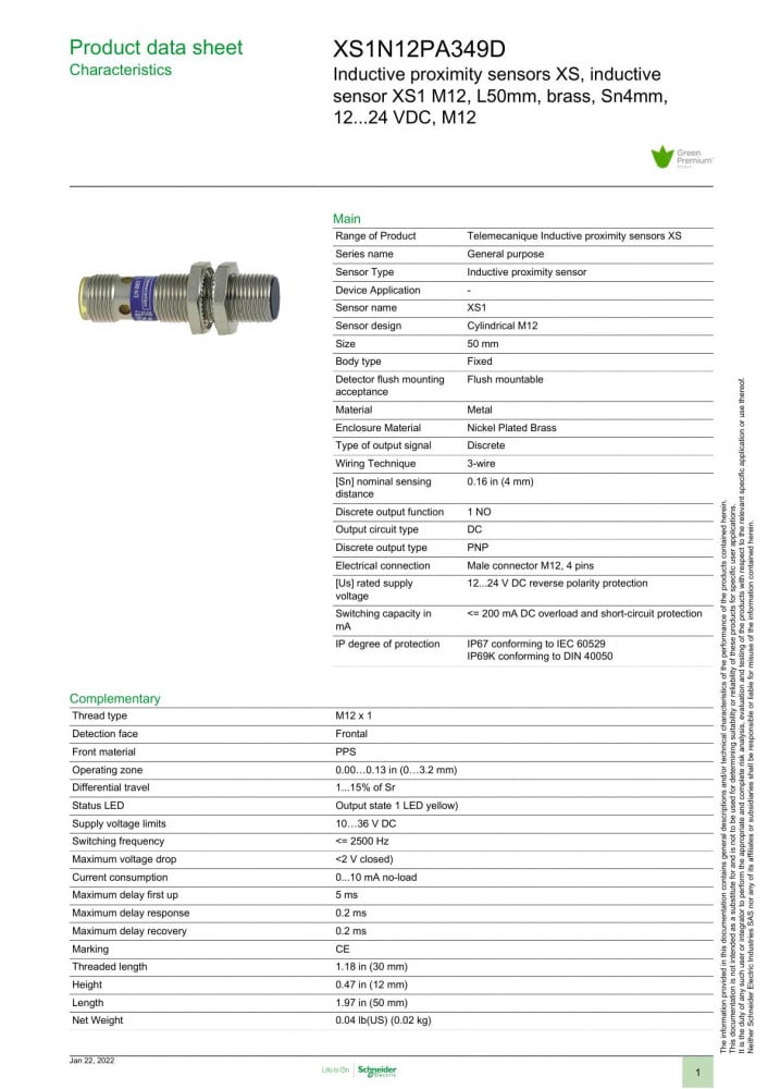 XS1N12PA349D technical document page 1