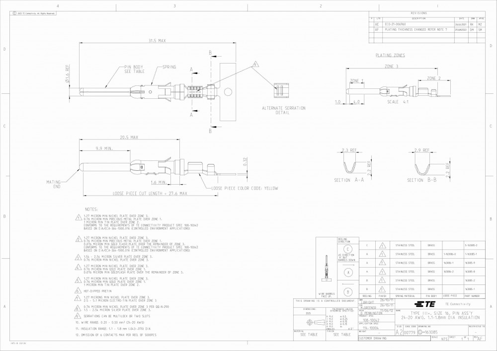TE Connectivity 163085-2 controlled drawing preview