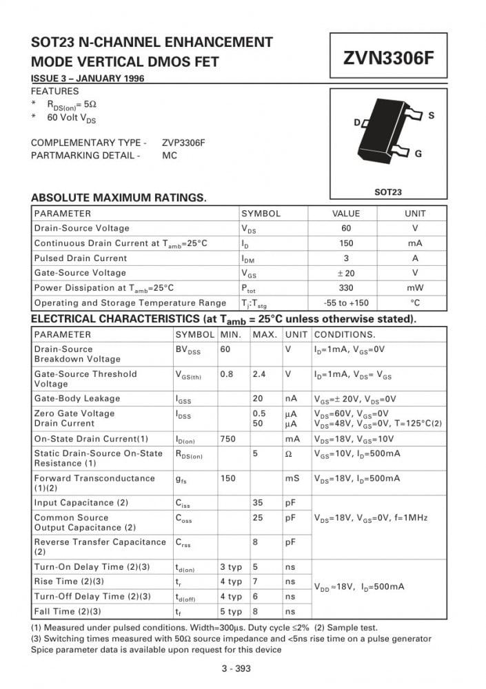 ZVN3306FTA datasheet page 1