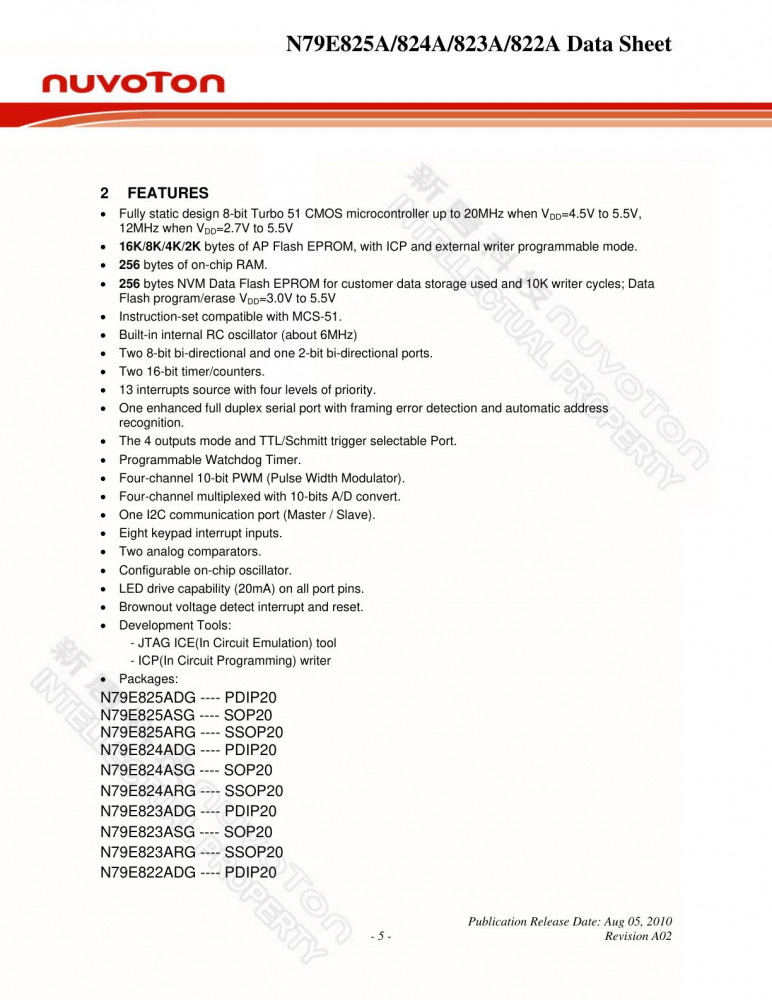 N79E823ASG datasheet page 5