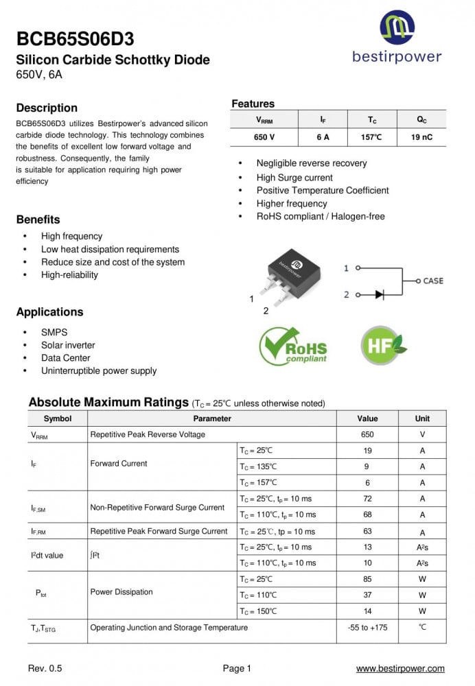 BCB65S06D3 datasheet page 1