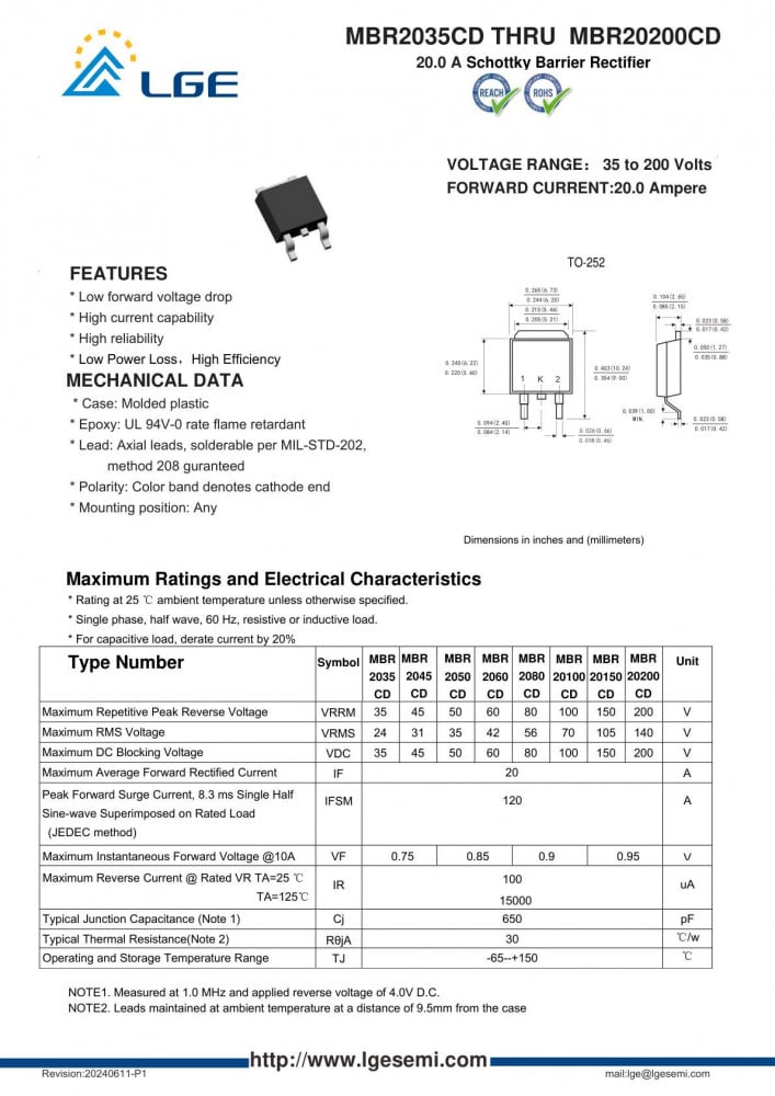 LGE MBR2045CD datasheet page 1