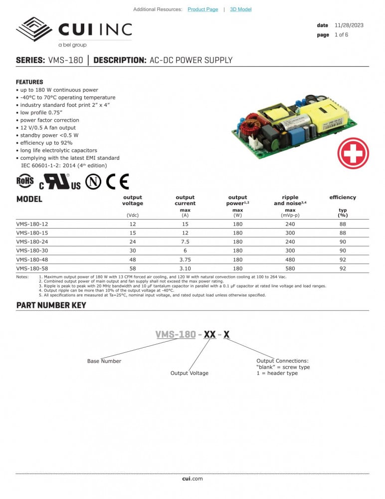 CUI VMS-180-58 datasheet page 1