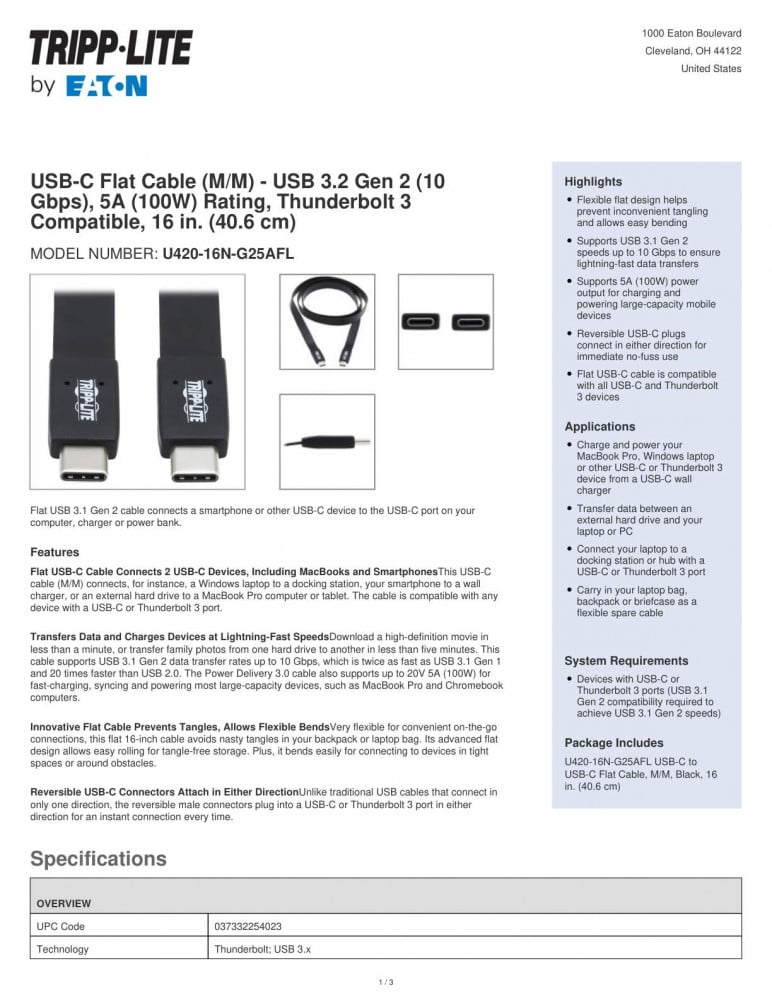 U420-16N-G25AFL technical document page 1