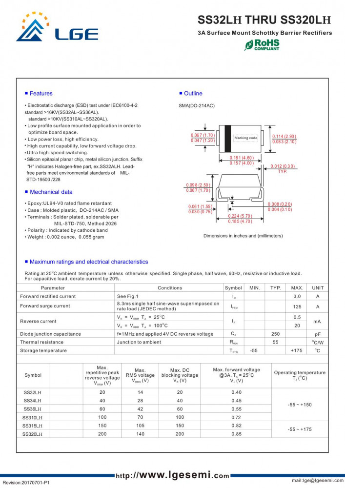 LGE SS34LH datasheet page 1