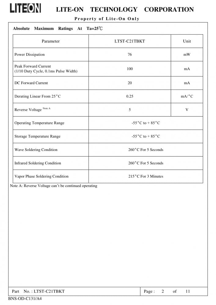 LTST-C21TBKT datasheet page 3