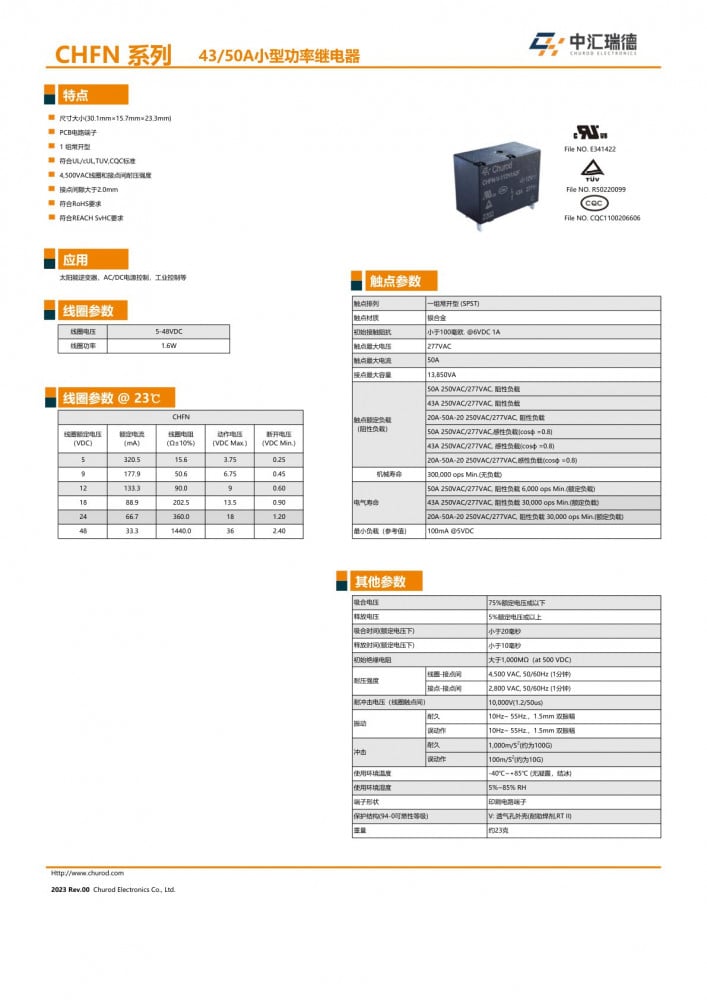 CHFN relay datasheet page 1