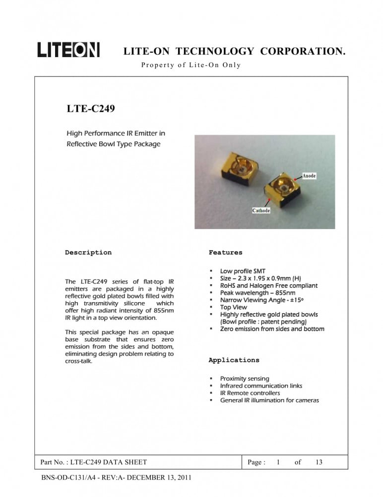 LTE-C249 datasheet page 1