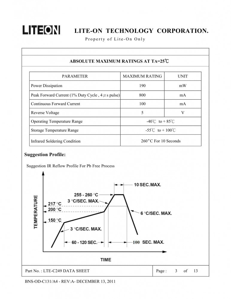 LTE-C249 datasheet page 3