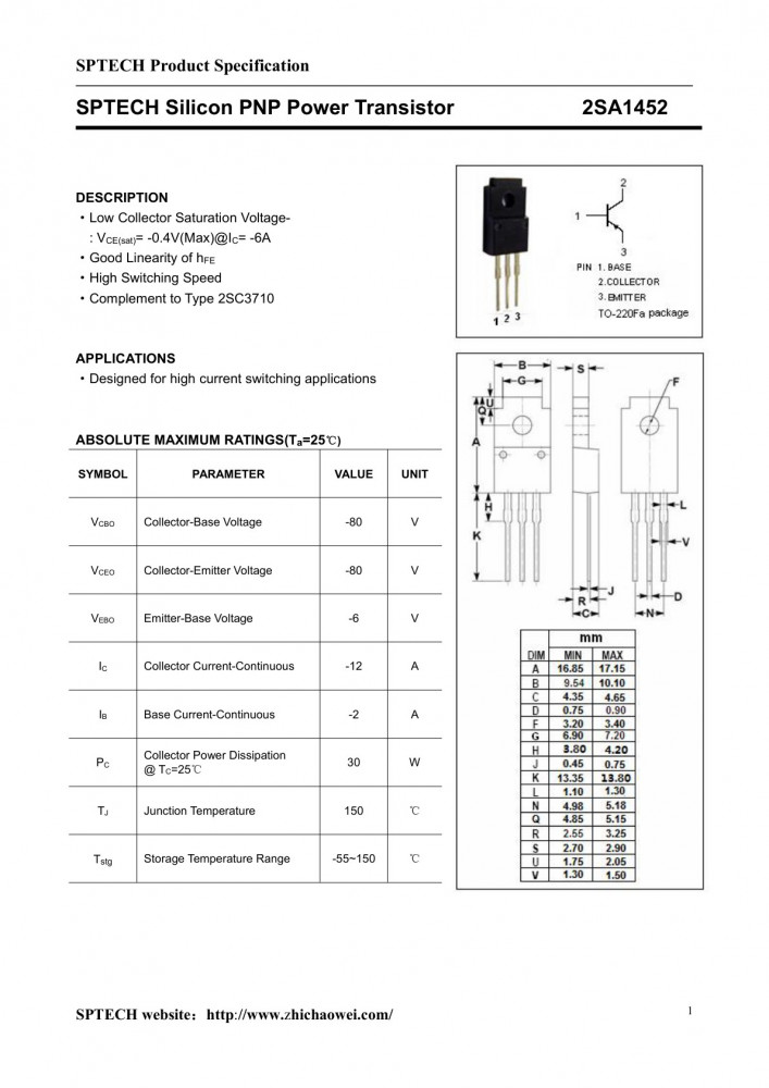 2SA1452 datasheet page 1