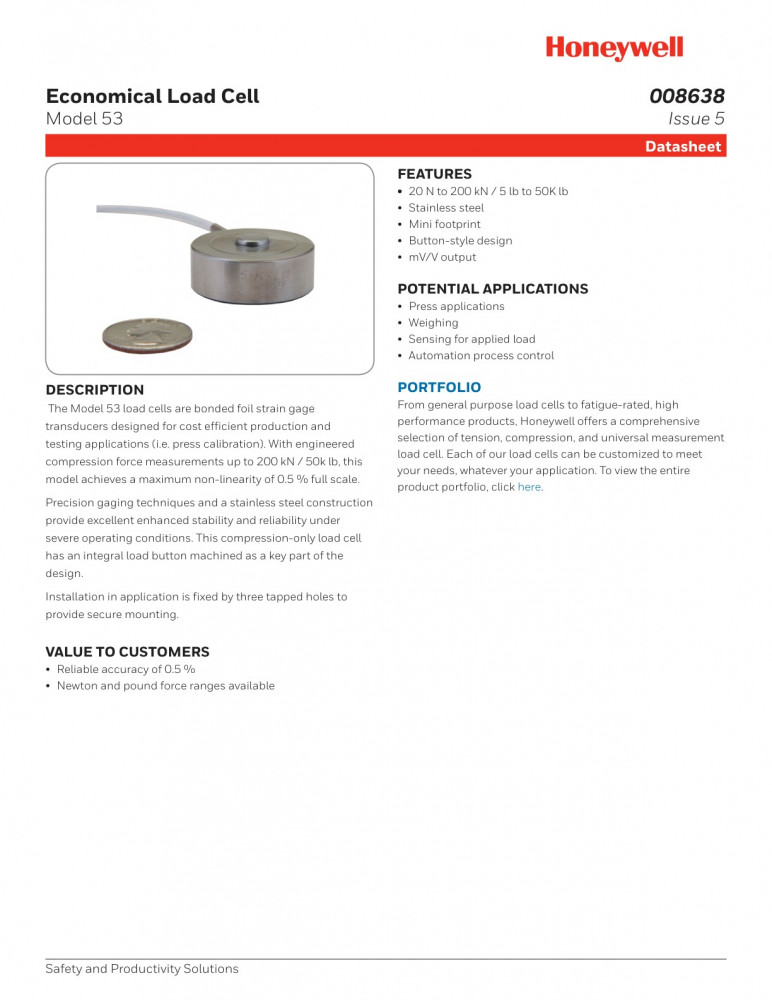Honeywell Model 53 datasheet page 1