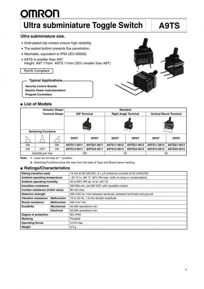 OMRON A9TS technical document page 1
