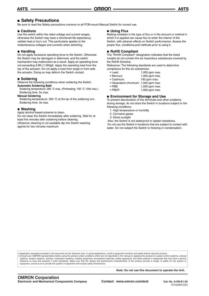 OMRON A9TS technical document page 4