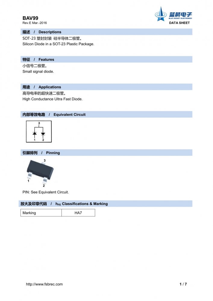 BAV99 datasheet page 1
