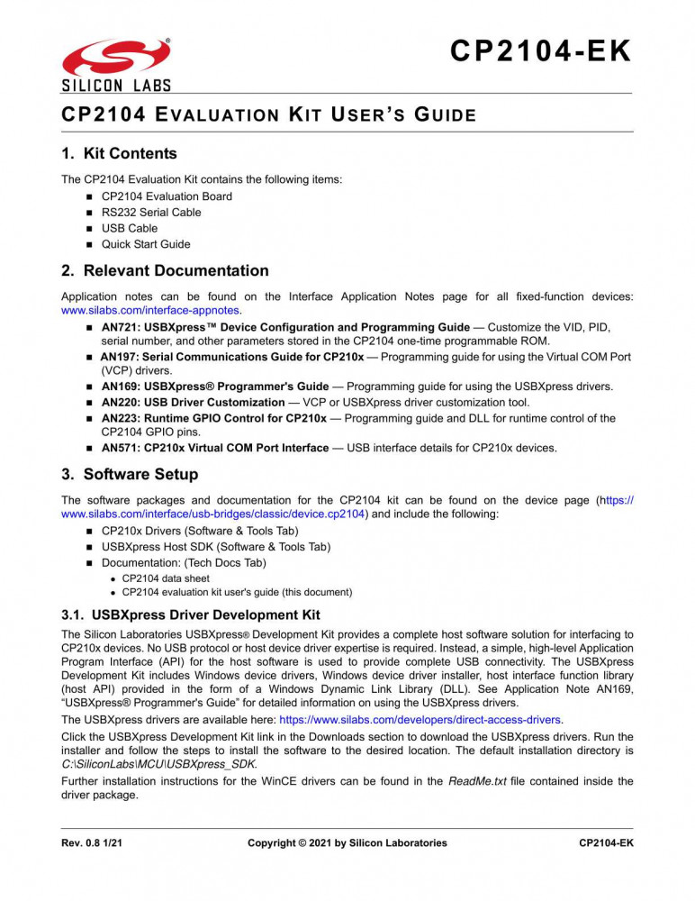CP2104EK documentation page 1